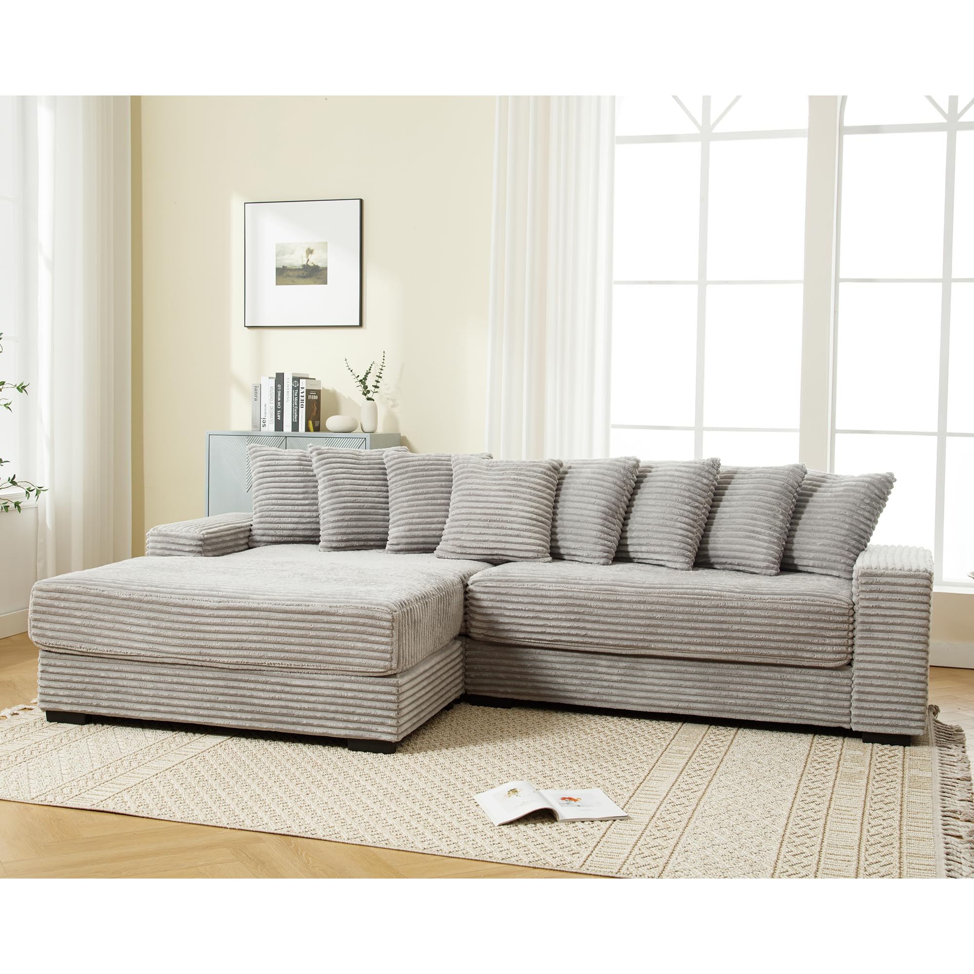 Modular Couch, L Shaped Modular Cloud Couch with Pillows and Track Arm, Corduroy Fabric Modular Sofa for Living Room Office Studio Flat, Left Facing Chaise Sofa (Gray)