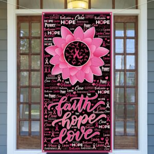 Breast Cancer Awareness Door Cover Hope Faith Love Photo Backdrop October Pink Ribbon Party Decorations and Supplies for Home