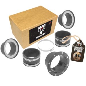 4" maglink magnetic dust collection starter kit | mag dust collection fittings for dust collectors & pvc dust hose | fast connect dust hose to machinery port | quick connect 4 inch hose fittings