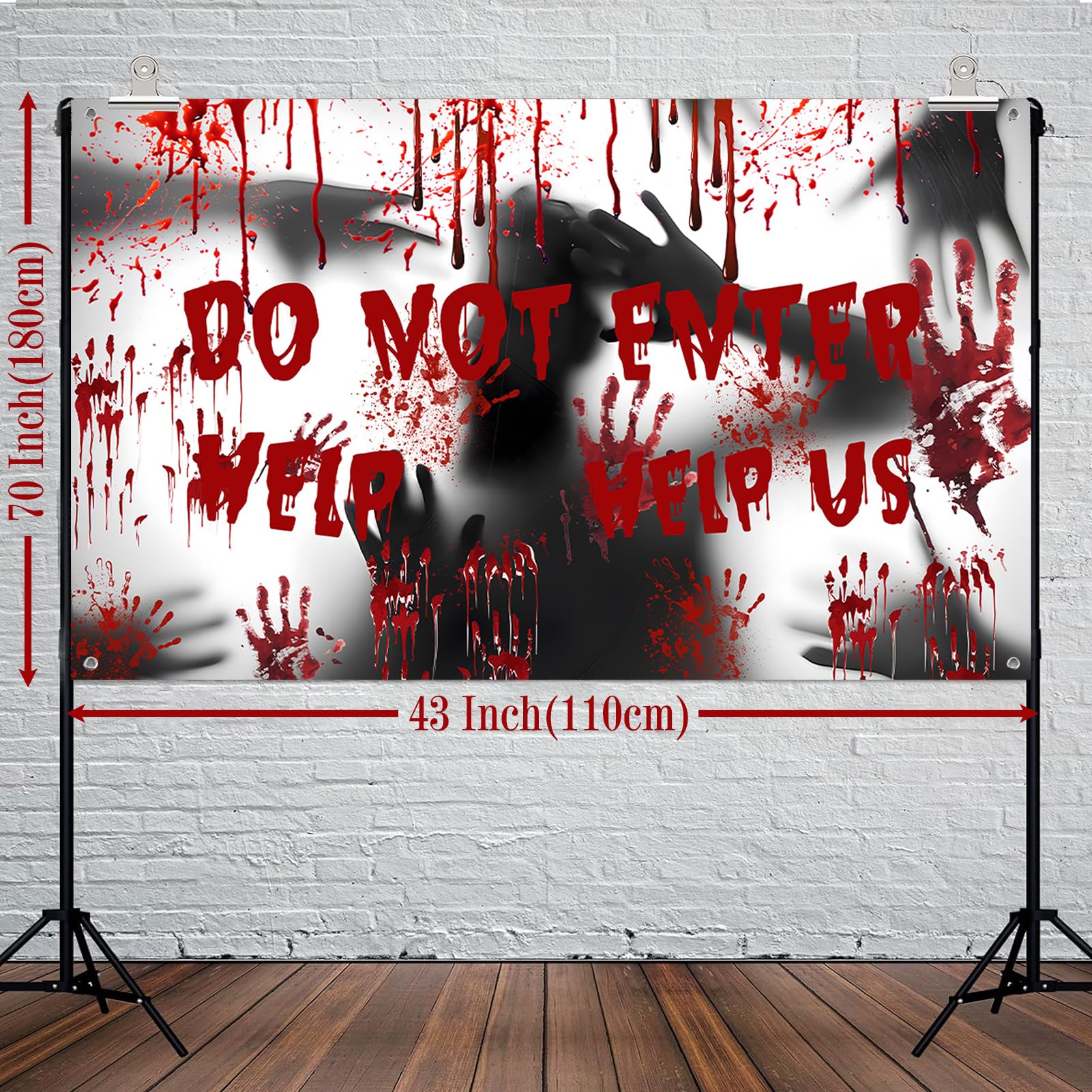 WETEL Halloween Scary Backdrop Banner Large 72"x44" Bloody Banner Decorations No One Leaves for Halloween Party Supplies Bedroom Home Indoor Outdoor Outside Decor