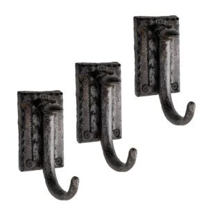 rustic state plate wall mount cast iron hooks coat towel bag hat hanger railroad spike rack with hammered effect texture black set of 3