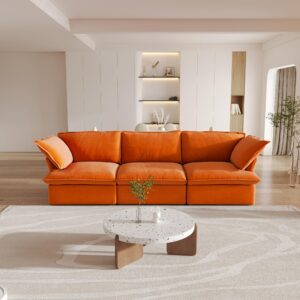 wjshome 122.82" cloud modular sectional sofa, velvet sectional couches for living room,3 seats living room sets,cushion covers removable& replaceable, orange