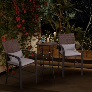 Orweiin Outdoor Bar Table Set for 2,Patio Bar Height Table and Chairs Set with Soft Cushions and Steel Frame,Khaki