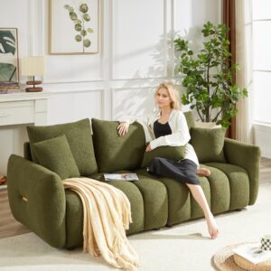 Antetek Teddy Sofa Set for Living Room, Modern Deep Seat Sofa Chair and Oversized 3-Seater Cloud Boucle Couch for Bedroom, Office, Apartment, Furniture Set, Green (2 Piece)