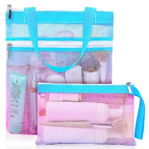 Fiodrimy Mesh Shower Caddy Bag, Portable Shower Bag with Zipper 2pcs Hanging Toiletry and Bath Organizer with Zipper for Travel, Swimming, Gym, Camping, College Dorms, Beach