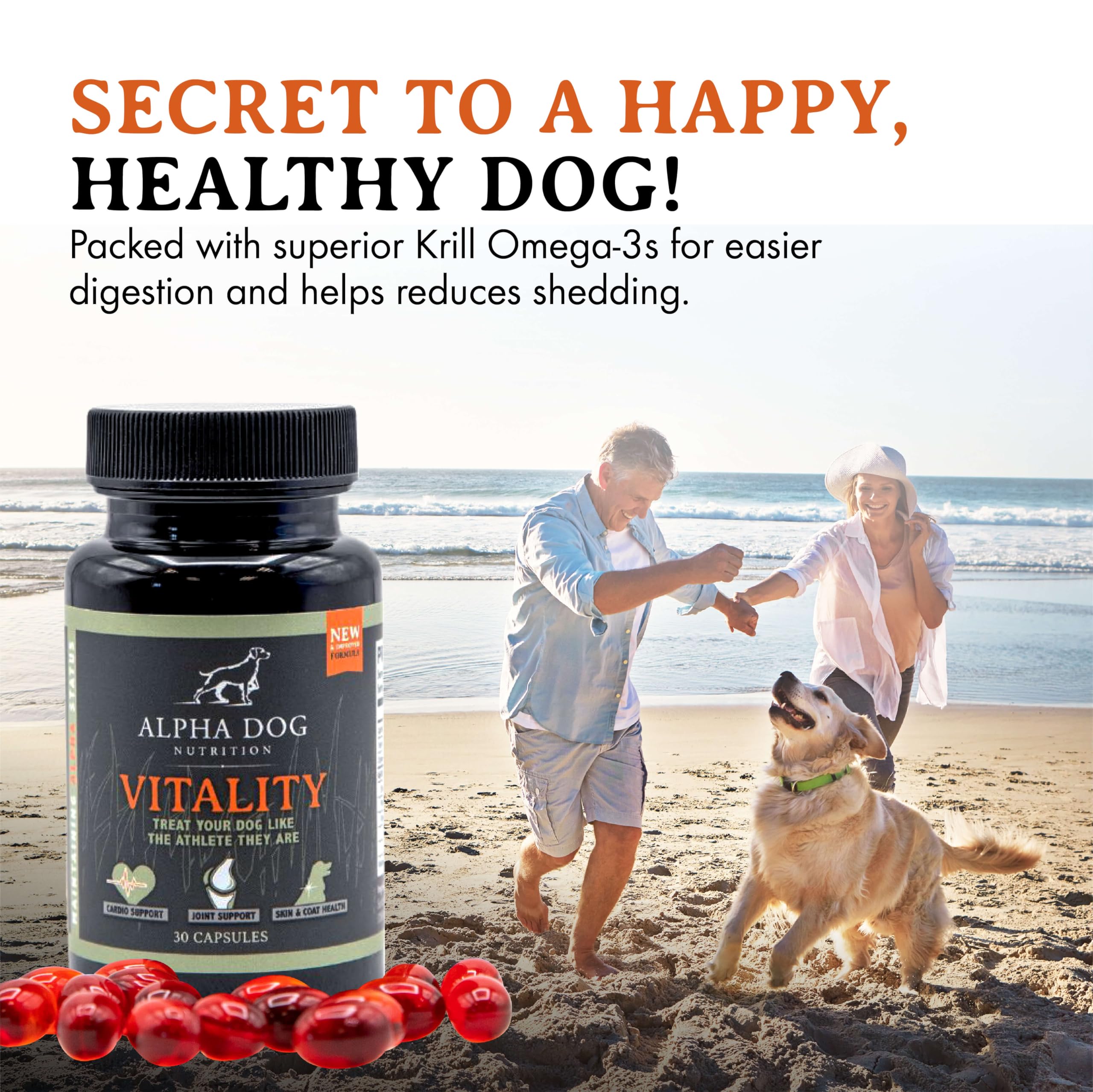 Krill Oil for Dogs - Vitality by Alpha Dog Nutrition – Reduces Dog Allergies, Itchiness, & Shedding – Promotes Healthy Skin and Coat