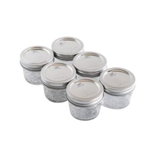 Ball - Quilted Crystal Jelly Jars with Lids & Bands | 6-Pack 4oz Mason Jars | Clear Glass Jars for Kitchen Storage & Canning for Herbs, Jelly, Jams, and Spices| 4 Ounce Regular Mouth Jars with Lid