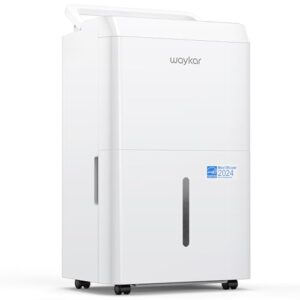 waykar 80 pint energy star dehumidifier for home, basement, large rooms up to 5,000 sq. ft. - auto defrost, ultra quiet(40 db), auto comfort mode, with drain hose & water tank