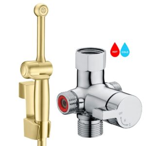 brushed gold handheld bidet sprayer with bidet mixing vlave, sontiy bidet for toilet fresh water sprayer, warm and cold water for personal hygiene