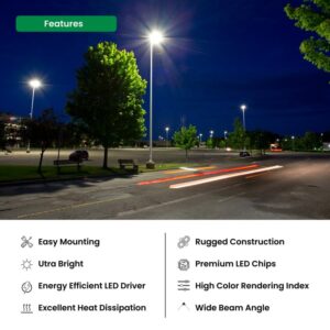 100W LED Pole Light with Photocell - 120-277VAC - 5000K - IP65 LED Shoebox Light - Direct Mount LED Parking Lot Light, 14200 Lumens, 0-10V Dimmable, UL Listed - DLC Premium Listed - 5 Years Warranty