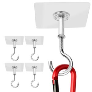 4 pack adhesive ceiling hooks large super heavy duty hooks for hanging plants, lights, wind chimes, lanterns no drill strong outdoor sticky ceiling hanger drill free metal hook for ceiling decoration