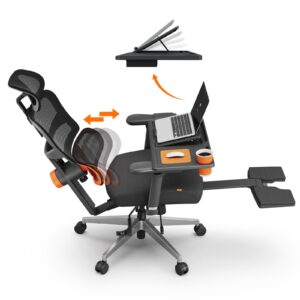 newtral ergonomic office chair & laptop table - home office desk chair with footrest, unique adaptive lumbar support, seat depth and height adjustable (black, with footrest +laptop table)