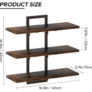 PAPAGIFTREE 3 Tier Floating Shelves for Wall, 16 inch Floating Kitchen Shelves for Wall, Floating Shelves for Bathroom Wall, Industrial Display Shelf for Living Room, Bedroom