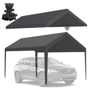 10x20 carport canopy replacement cover, 220g heavy duty car canopy garage tent top cover with fabric leg pole skirts and ball bungees grey (frame is not included)