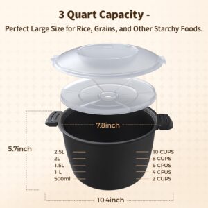 Professional Large Micro Cookware 3 Quart, Microwave Rice Cooker, Microwave Steamer for Vegetables, Safe as Mixing and Serving Bowls, Food Storage Container, Cooker for Microwave- BPA Free, Dishwasher Safe