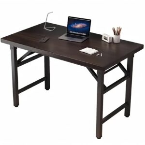 joezhe 39.4 inch folding computer desk, writing gaming computer folding desk for small spaces, no assembly required foldable home office desk - black walnut