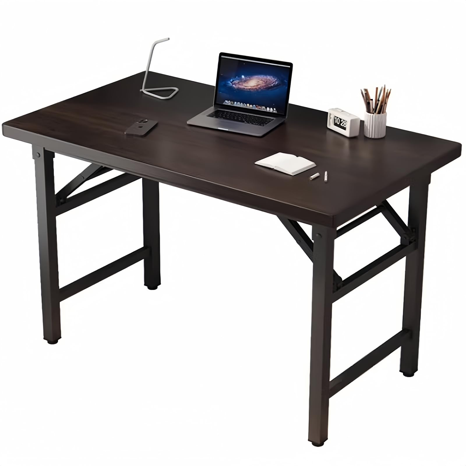 Joezhe 39.4 inch Folding Computer Desk, Writing Gaming Computer Folding Desk for Small Spaces, No Assembly Required Foldable Home Office Desk - Black Walnut