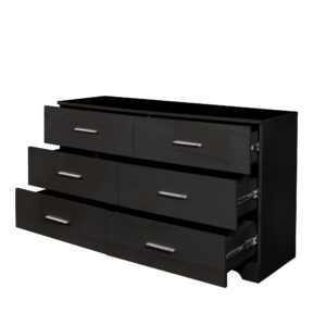 HOBBYZOO 6 Drawer Dresser for Bedroom, Black Bedroom Dresser with Deep Drawers, Wood Chest of Drawers with Storage, 55 Inch Dresser Bedroom Furniture, 47.2" x 15.7" x 27.6"