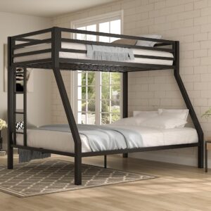 muticor modern twin over full metal loft bed with ladder for junior & adults, space-saving bunk bed frame, sturdy & durable, ideal for bedrooms, dorms, and guest rooms, black