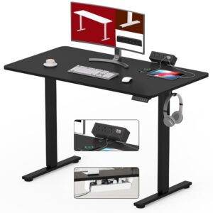 sanodesk electric standing desk with desk clamp power strip 40"x 24" whole-piece desktop height adjustable stand up desk with cable management sit stand home office desk black frame/black top