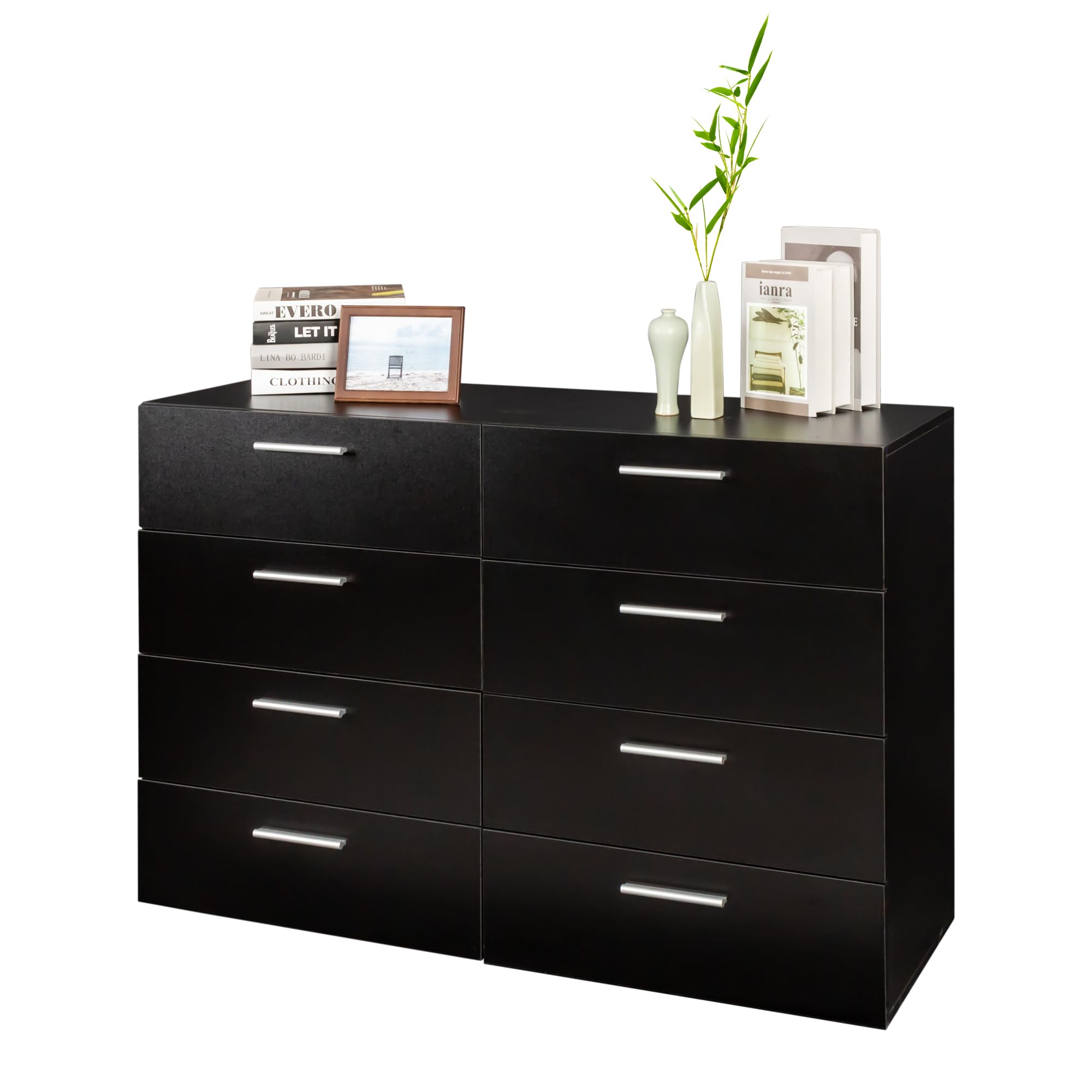 HOBBYZOO 8 Drawer Dresser for Bedroom, Black Bedroom Dresser with Deep Drawers, Wood Chest of Drawers with Storage, 55 Inch Large Dresser Bedroom Furniture, 47.2" x 15.7" x 31.5"