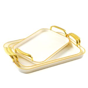 aayoruro serving tray with handles set of 3 rectangular large serving platters 18.3/16.7/14.8 inch white plates for dinner, party, entertaining