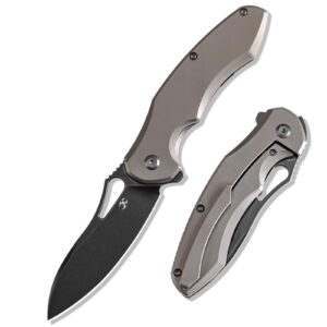 kansept echis pocket folding knives for men women camping hiking folding knife 3.45'' black stonewashed cpm s35vn blade pocket knife with bronze anodized titanium handle everyday carry k1071a2