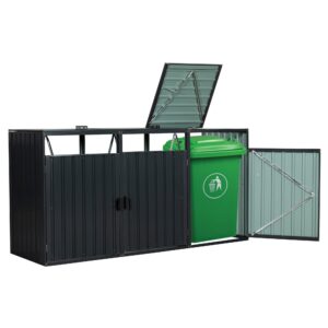 garbage bin shed stores 3 trash cans metal outdoor bin shed for garbage storage,stainless galvanized steel, bin shed for garden yard lawn