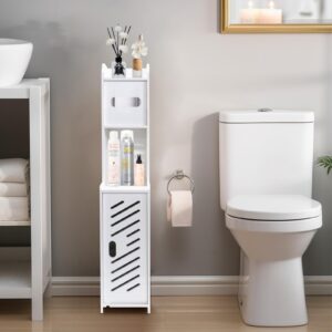 shellkingdom toilet paper holder stand, small bathroom storage cabinet with doors and shelves, slim storage cabinet for bathroom small spaces corner shelf organizer, toilet paper storage containers