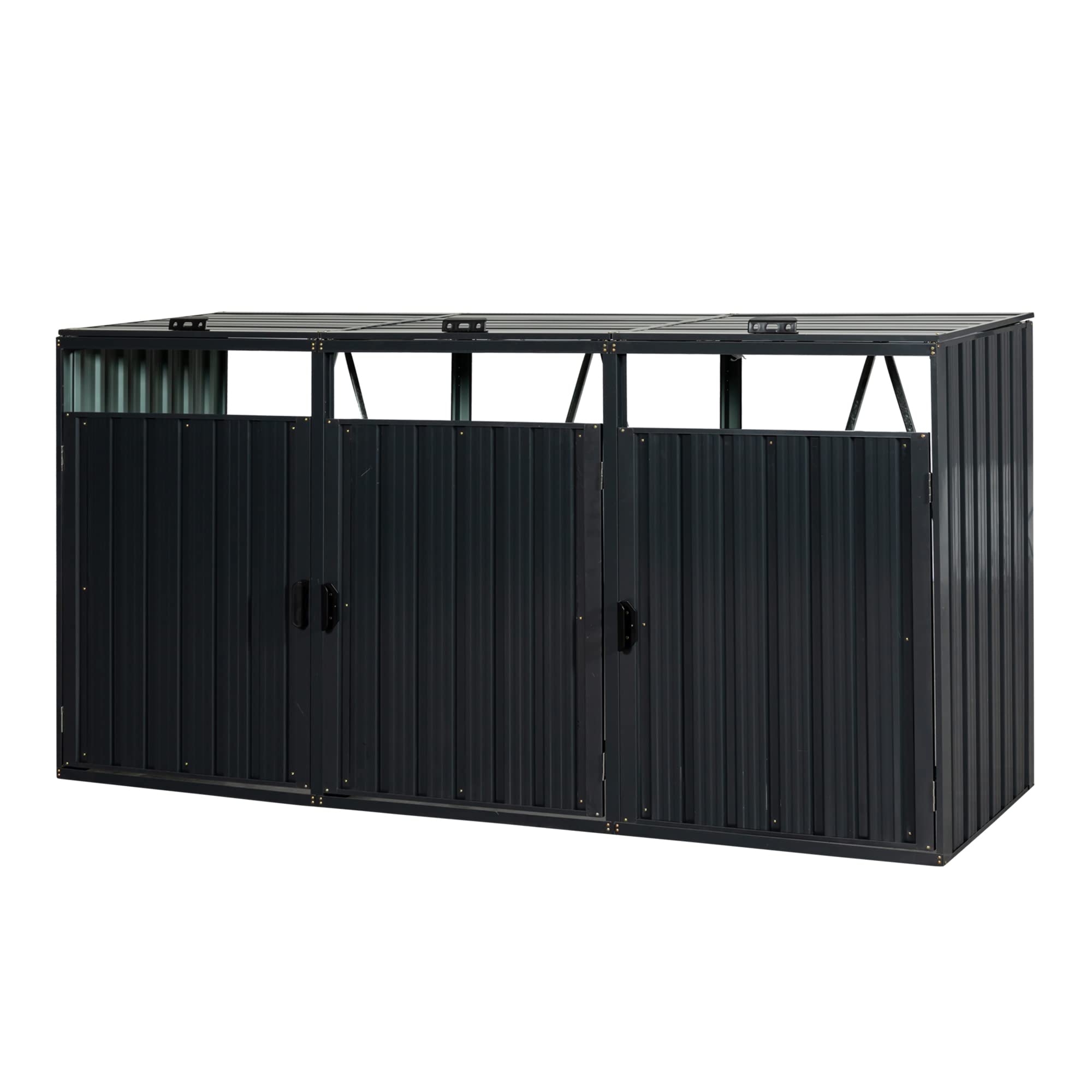 Garbage Bin Shed Stores 3 Trash Cans Metal Outdoor Bin Shed for Garbage Storage,Stainless Galvanized Steel, Bin Shed for Garden Yard Lawn