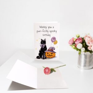 Chenive Creepy Black Cat Birthday Card, Funny Halloween Birthday Card for Him Her, October Birthday Card for Men Women, Wishing You A Purr-fectly Spooky Birthday Pun Card