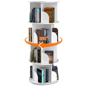 cuguords 4 tier rotating bookshelf tower, 360 degree revolvin bookcase,spinning bookshelf for kids&adults, floor standing bookcase storage rack, wood narrow bookshelf for bedroom, living room, white