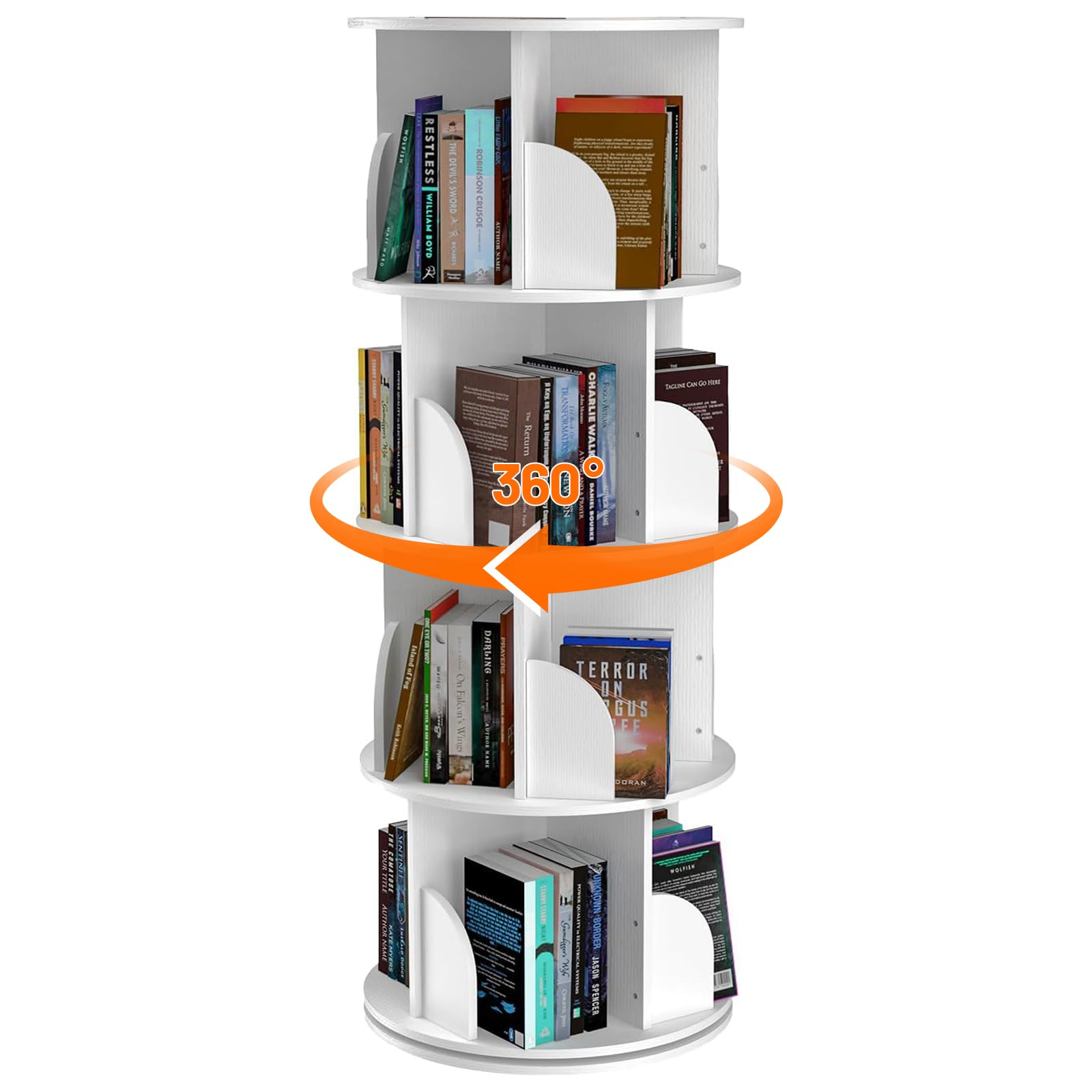 Cuguords 4 Tier Rotating Bookshelf Tower, 360 Degree Revolvin Bookcase,Spinning Bookshelf for Kids&Adults, Floor Standing Bookcase Storage Rack, Wood Narrow Bookshelf for Bedroom, Living Room, White