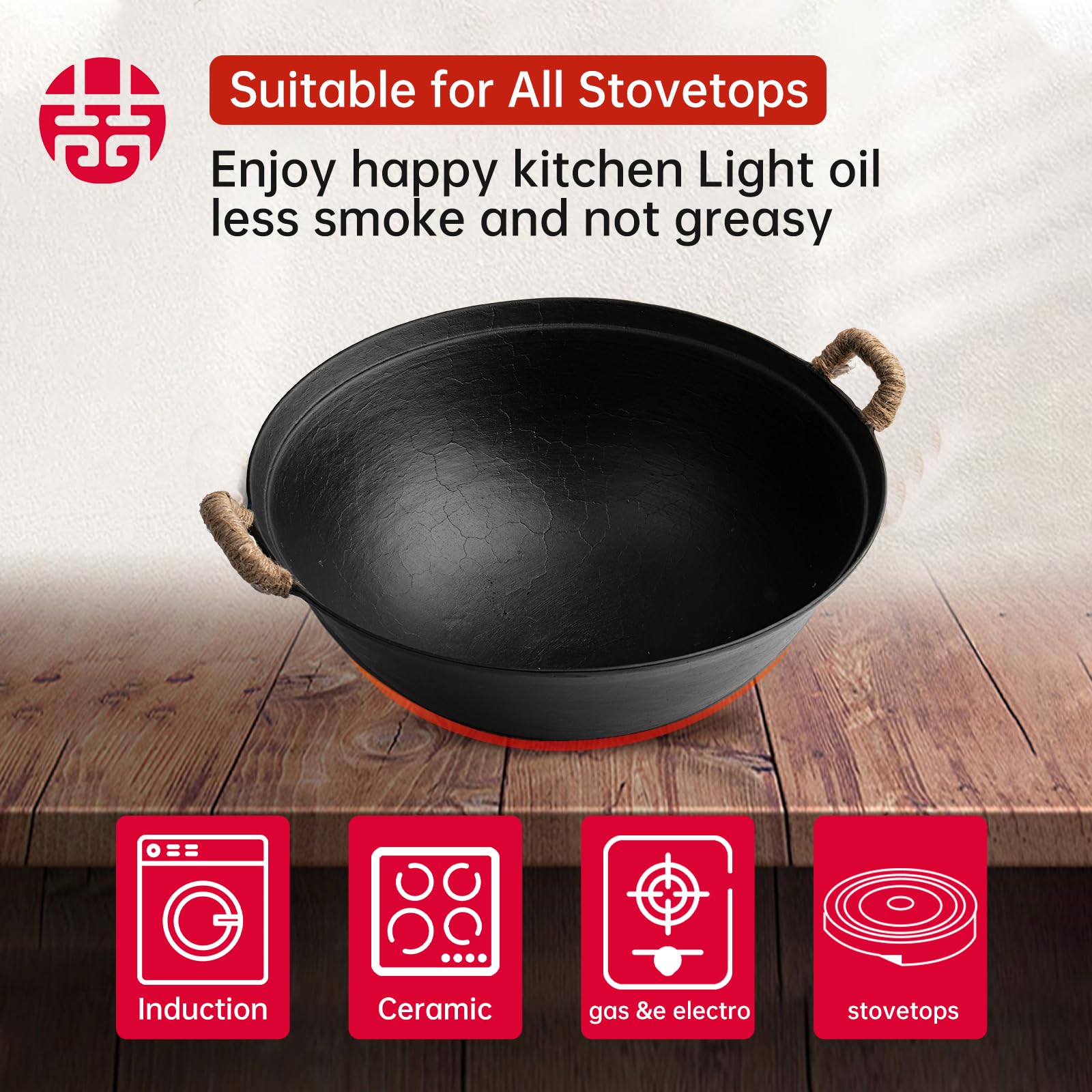 WANGYUANJI Handmade Cast Iron Wok 11.8",Small Round Bottom Wok for 1 Person with Dual Handle,Suitable for Gas Stoves,Uncoated Chinese Traditional wok with Round-bottom Woks