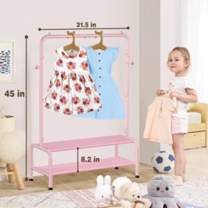 Kids Clothing Rack - Kids Dress Up Clothes Storage Racks - Dress Up Rack for Little Girls - Small Kids Costume Wardrobe Rack with 2 Fabric Floors Storage Shelf - Mini Short Kids Clothing Garment Rack