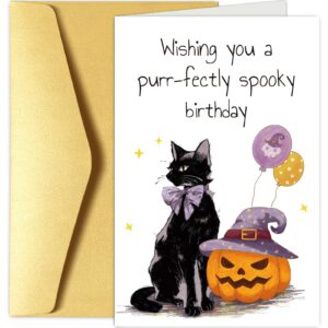 chenive creepy black cat birthday card, funny halloween birthday card for him her, october birthday card for men women, wishing you a purr-fectly spooky birthday pun card