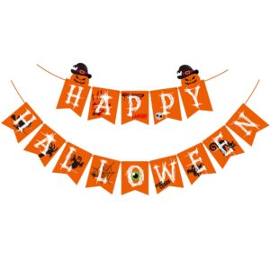 happy halloween birthday banner, witch ghost pumpkin claw theme party decorations, halloween party supplies (orange)