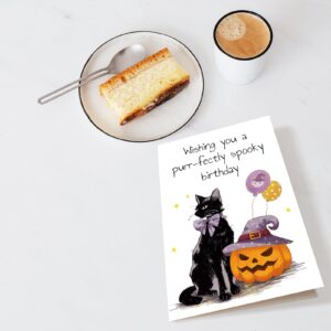 Chenive Creepy Black Cat Birthday Card, Funny Halloween Birthday Card for Him Her, October Birthday Card for Men Women, Wishing You A Purr-fectly Spooky Birthday Pun Card