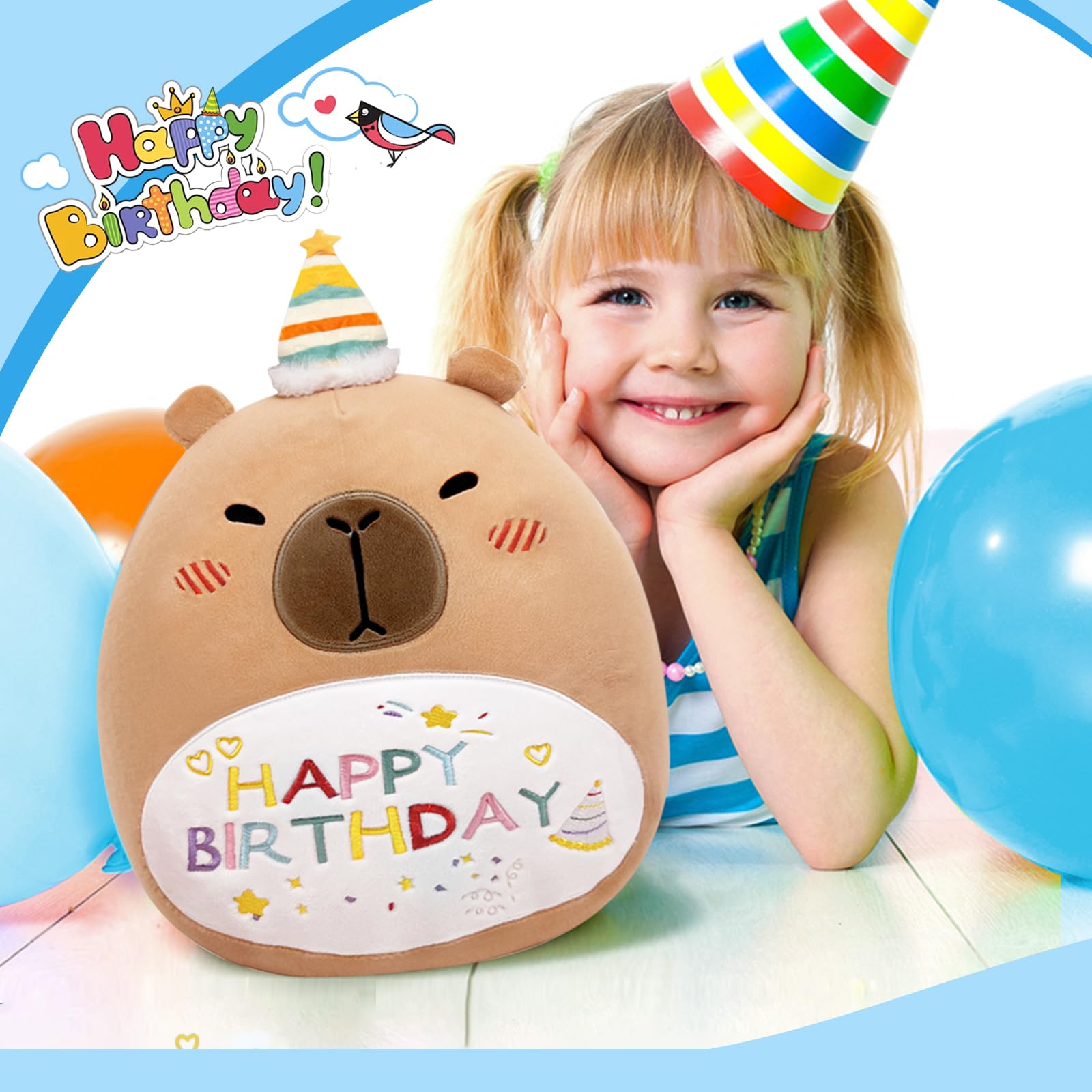 TITQWOP Happy Birthday Capybara Plush Pillow 14" Capybara Stuffed Animals Capybara Plush Birthday Gift for Kids Boys Girls