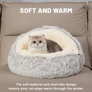 GOSALISU Cat Beds for Indoor Cats, Round Hooded Calming Bed for Small Dogs, Cozy Warming Plush Cat Bed Cave, Anti-Slip Machine Washable Puppy Pet Beds 20inch