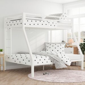 muticor modern twin over full metal loft bed with ladder for junior & adults, space-saving bunk bed frame, sturdy & durable, ideal for bedrooms, dorms, and guest rooms, white