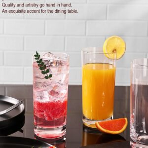 LUNA & MANTHA Drinking Glasses Highball Glasses Set of 6, Water Glasses 16oz, Wide Mouth Design Lead-Free Crystal Glassware, Cocktail Glasses Drinking Set, Tall Glass Cups for Mojito and Tom Collins