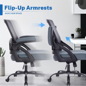 400lb Big and Tall Office Chair, Mesh Heavy Duty Desk Chair, Flip Arms Plus Size Ergonomic Computer Chair Extra Wide Seat, Executive Home Office Rolling Swivel Task Chairs for Heavy People