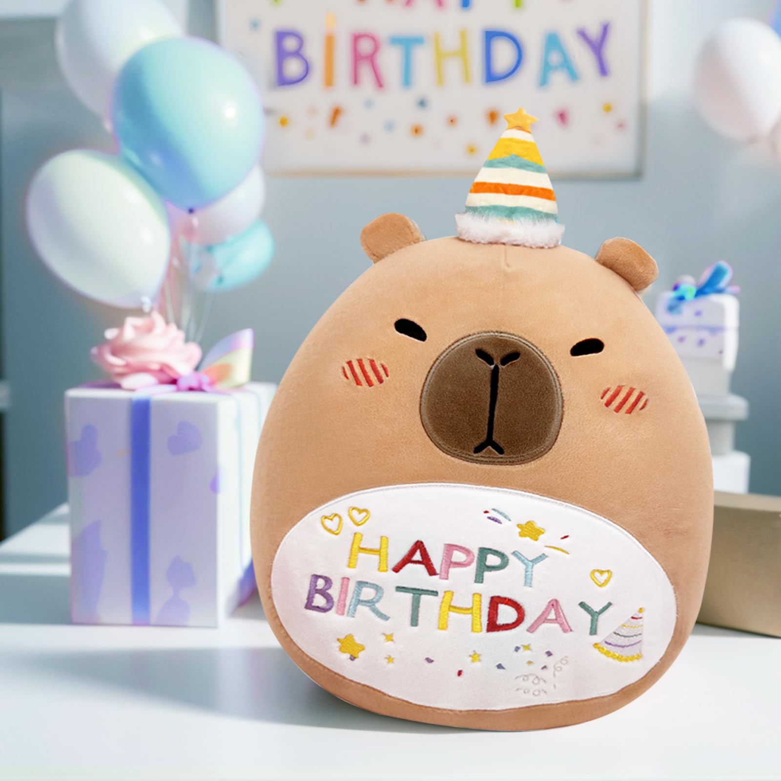 TITQWOP Happy Birthday Capybara Plush Pillow 14" Capybara Stuffed Animals Capybara Plush Birthday Gift for Kids Boys Girls