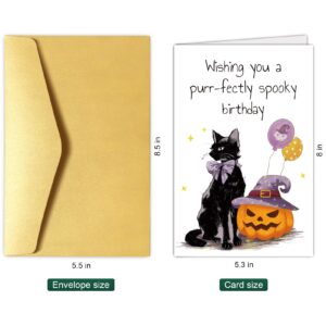 Chenive Creepy Black Cat Birthday Card, Funny Halloween Birthday Card for Him Her, October Birthday Card for Men Women, Wishing You A Purr-fectly Spooky Birthday Pun Card