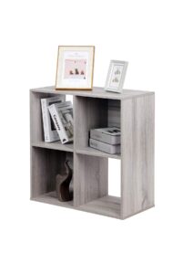 pachira e-commerce wooden storage bookshelf, 4 cube unit shelf, closet cabinet, dvd rack file organizer bookcase rack, each cube 11 inch, oak grey