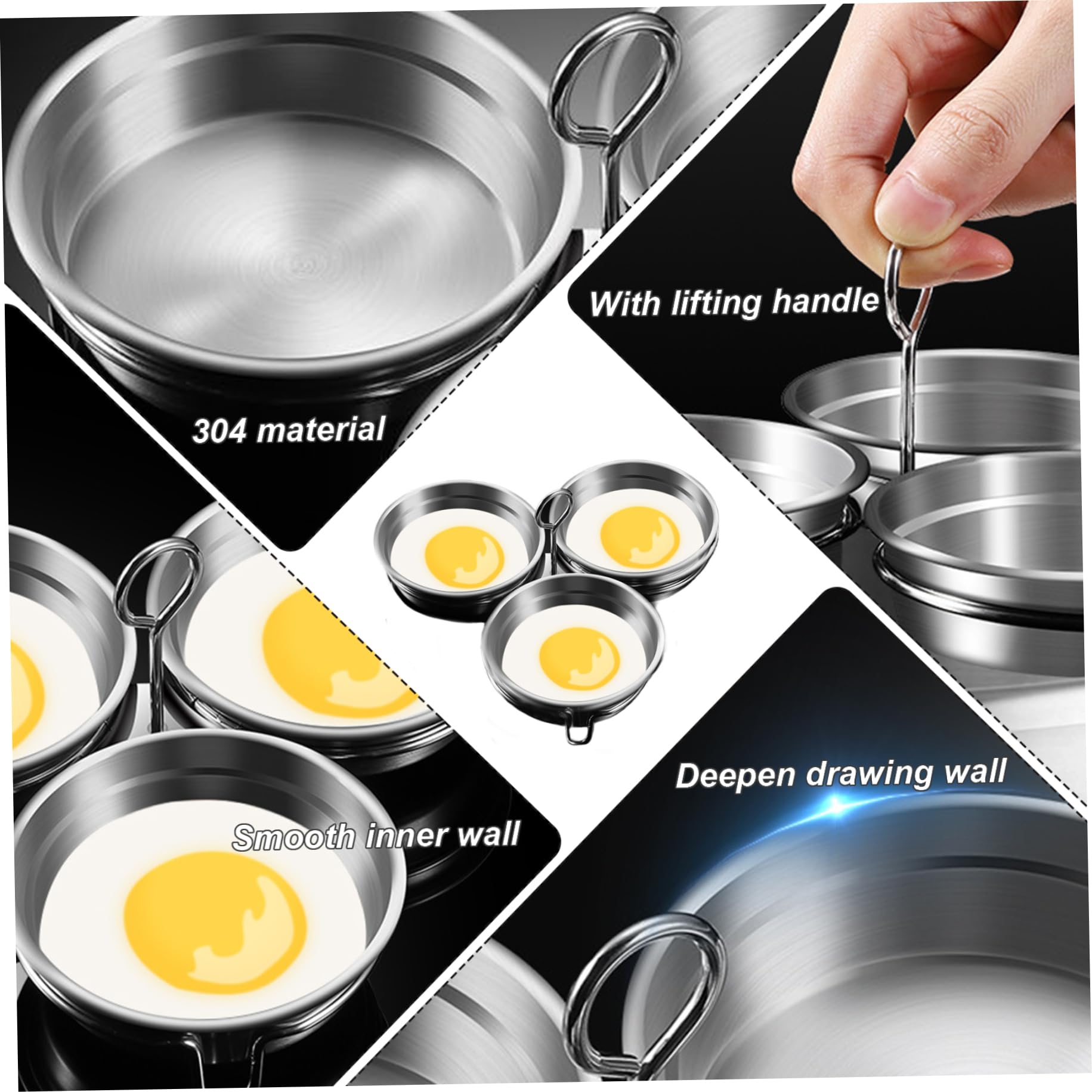 Poached Egg Cooker, Stainless Steel Egg Poacher, 3-Cup Poached Egg Cooker, Nonstick Egg Poacher Cups, Egg Poaching Pan with Rack and Handle for Microwave Oven Stovetop, Round, Egg Poacher Pan