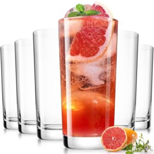 luna & mantha drinking glasses highball glasses set of 6, water glasses 16oz, wide mouth design lead-free crystal glassware, cocktail glasses drinking set, tall glass cups for mojito and tom collins