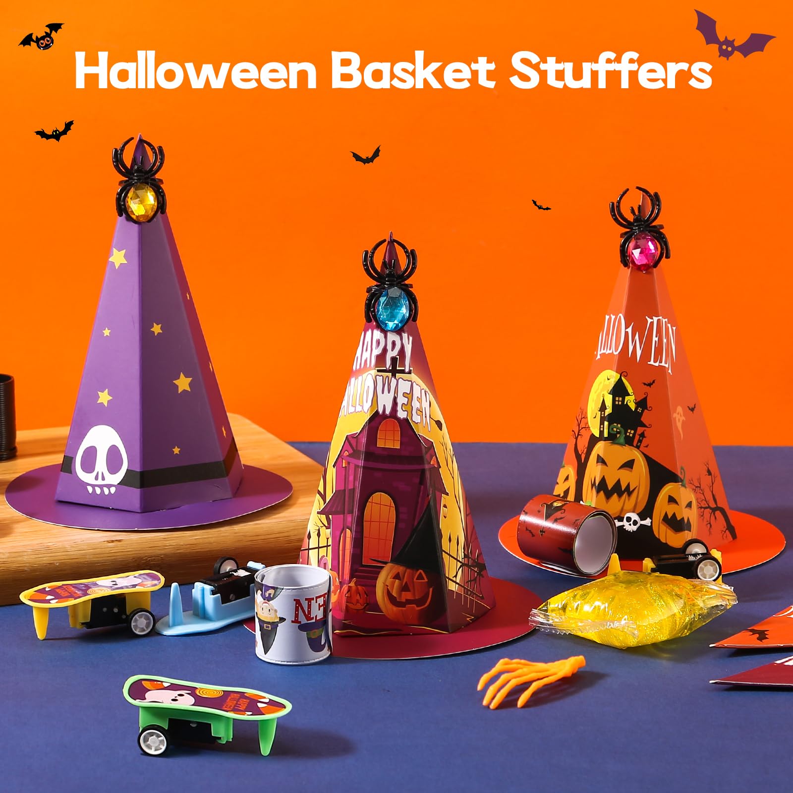 193 PCS Halloween Party Favors for Kids, Halloween Witch Hat Treats Bags Fillers with Halloween Toys and Slime, Bulk Toys for Halloween Goodie Bags Basket Stuffers, Gifts for Boys Girls