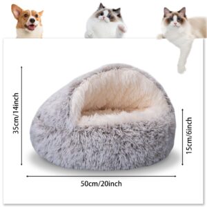 GOSALISU Cat Beds for Indoor Cats, Round Hooded Calming Bed for Small Dogs, Cozy Warming Plush Cat Bed Cave, Anti-Slip Machine Washable Puppy Pet Beds 20inch